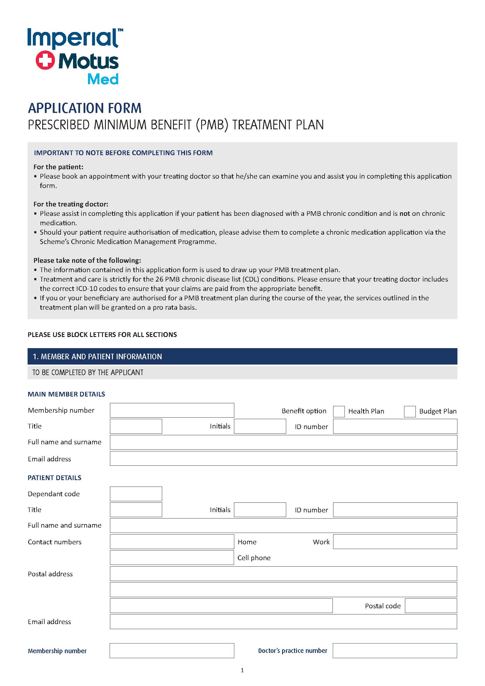 Imperial Motus Med - Prescribed minimum benefits